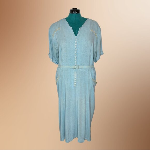 Unbranded | Dresses | Vintage 95s Blue Day Dress With Lace Details And ...